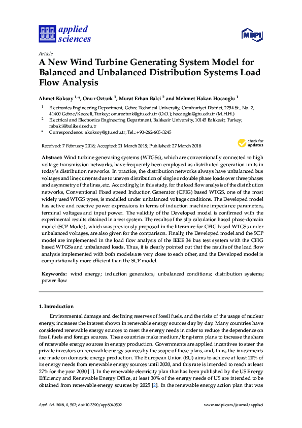 (PDF) A New Wind Turbine Generating System Model for Balanced and Unbalanced Distribution ...