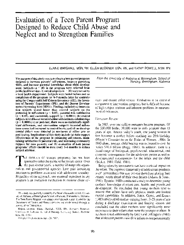 (PDF) Evaluation of a Teen Parent Program Designed to Reduce Child ...