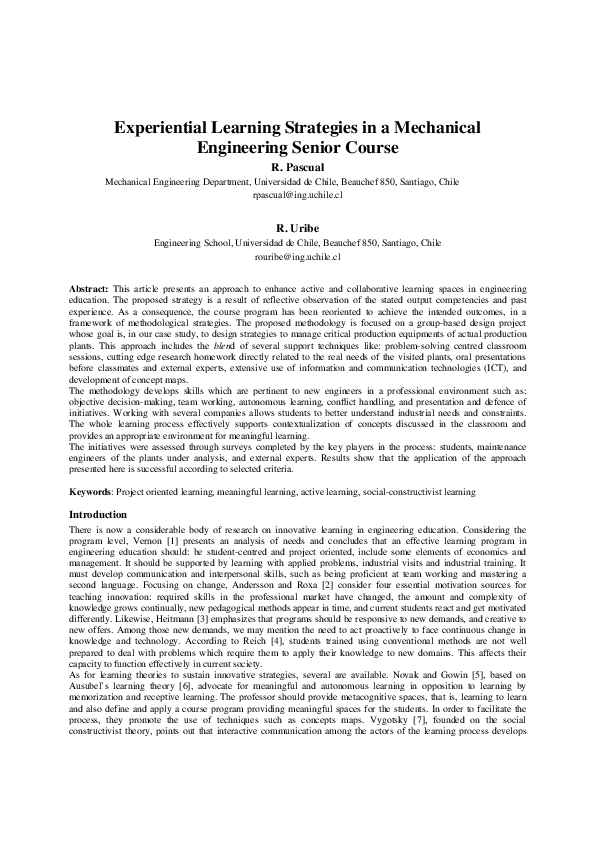 (PDF) Experiential learning strategies in a mechanical engineering ...