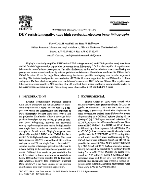 (PDF) DUV resists in negative tone high resolution electron beam ...