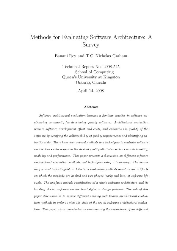 (PDF) Methods for evaluating software architecture: A survey
