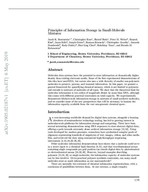 (PDF) Principles of Information Storage in Small-Molecule Mixtures