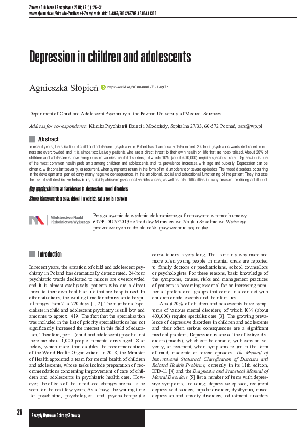 (PDF) Depression in children and adolescents