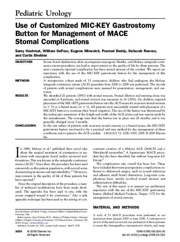 (PDF) Use of Customized MIC-KEY Gastrostomy Button for Management of ...