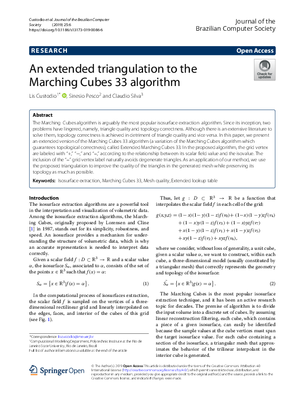 Pdf An Extended Triangulation To The Marching Cubes 33 Algorithm