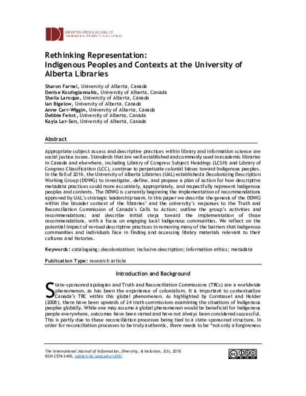 (PDF) Rethinking Representation: Indigenous Peoples and Contexts at the ...