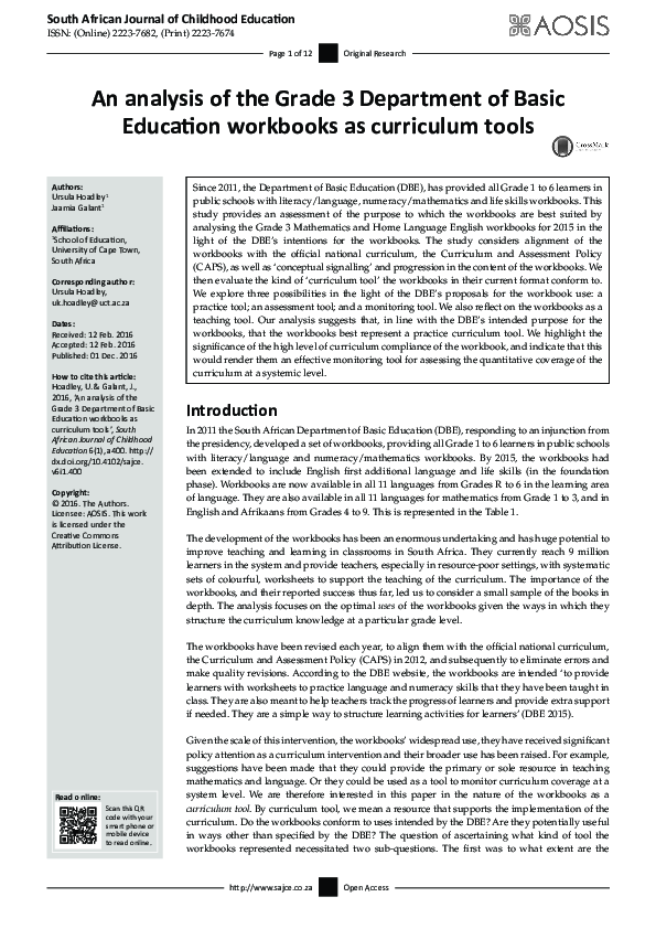 (PDF) An analysis of the Grade 3 Department of Basic Education ...