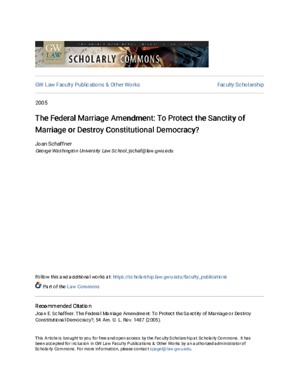 (PDF) The Federal Marriage Amendment: To Protect the Sanctity of ...