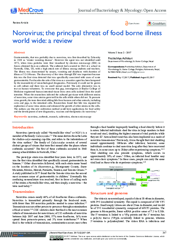 (PDF) Norovirus; The Principal Threat of Food Borne Illness World Wide ...