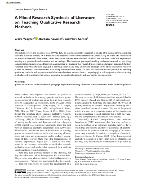 (PDF) A Mixed Research Synthesis of Literature on Teaching Qualitative ...