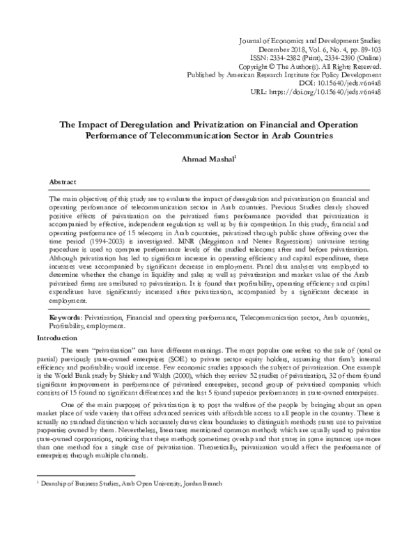 (PDF) The Impact of Deregulation and Privatization on Financial and ...