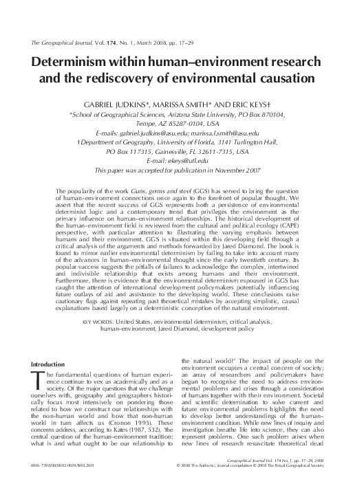 (PDF) Determinism within human–environment research and the rediscovery of environmental causation