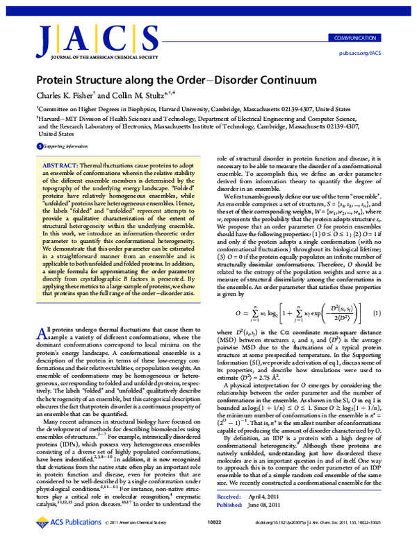 (PDF) Protein Structure along the Order–Disorder Continuum