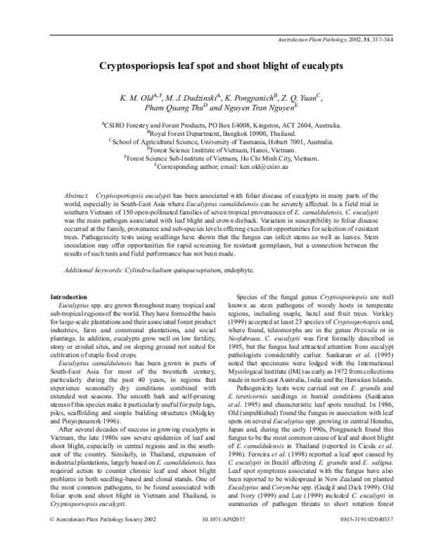 (PDF) Cryptosporiopsis leaf spot and shoot blight of eucalypts