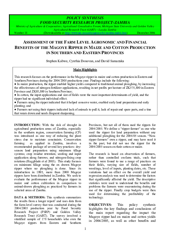 (PDF) Assessment of the Farm Level Agronomic and Financial Benefits of ...