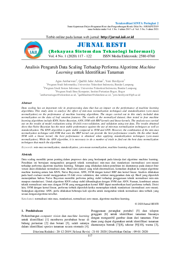 (PDF) Analysis of the Effect of Data Scaling on the Performance of the Machine Learning ...