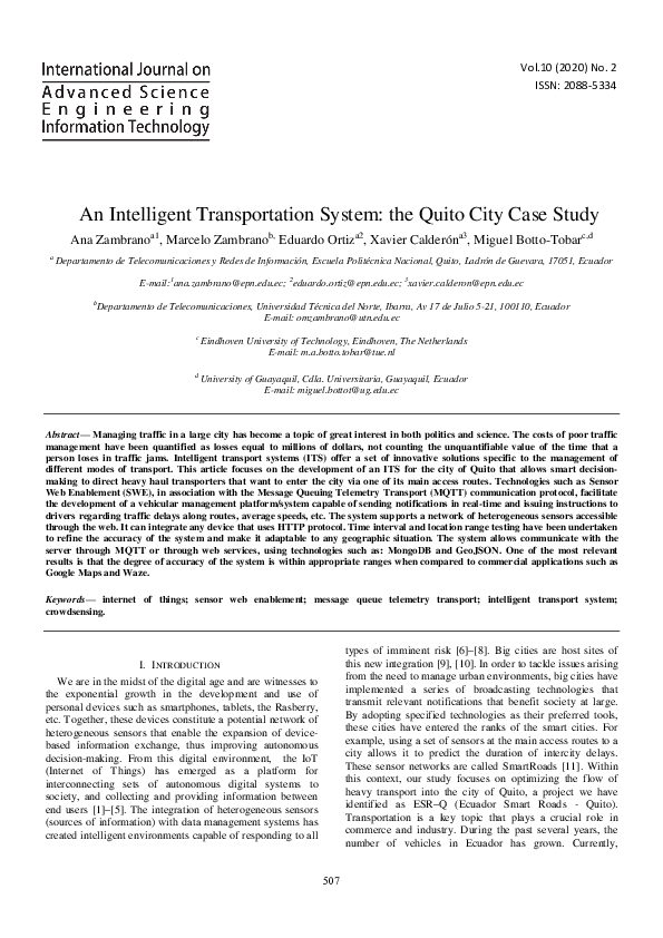 (PDF) An Intelligent Transportation System: the Quito City Case Study