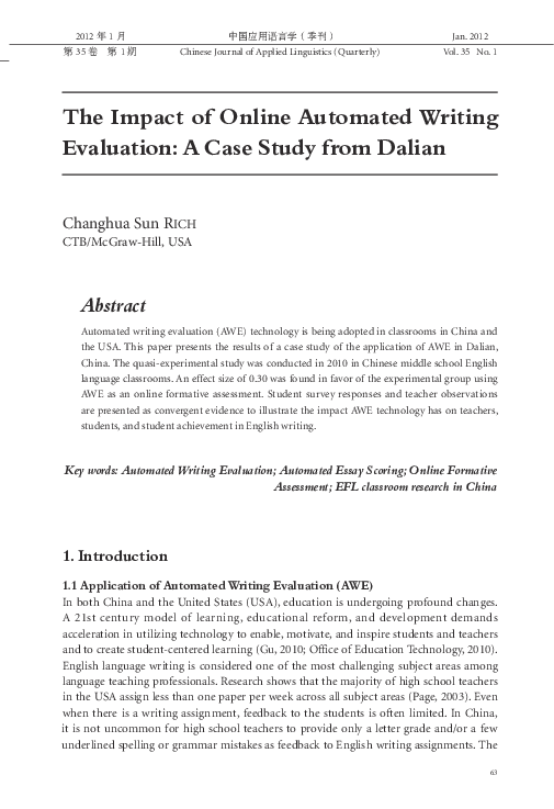 (PDF) The Impact of Online Automated Writing Evaluation: A Case Study from Dalian