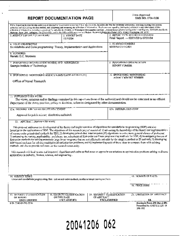 Pdf Semidefinite And Cone Programming Theory Implementation And Applications