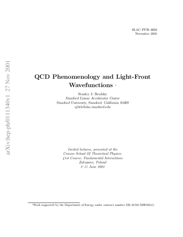 (PDF) QCD Phenomenology and Light-Front Wavefunctions