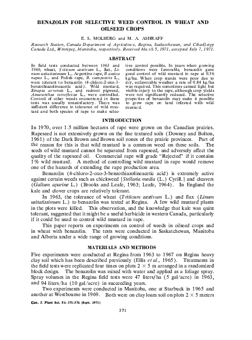 (PDF) Benazolin for Selective Weed Control in Wheat and Oilseed Crops