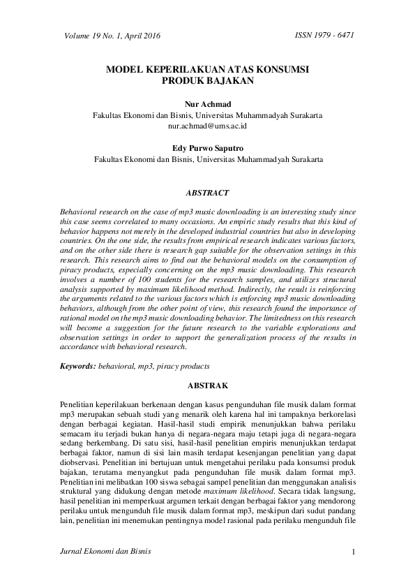 (PDF) Model Keperilakuan Atas Konsumsi Produk Bajakan