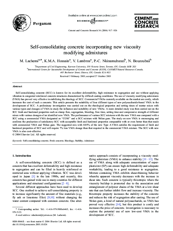 (PDF) Self-consolidating concrete incorporating new viscosity modifying ...
