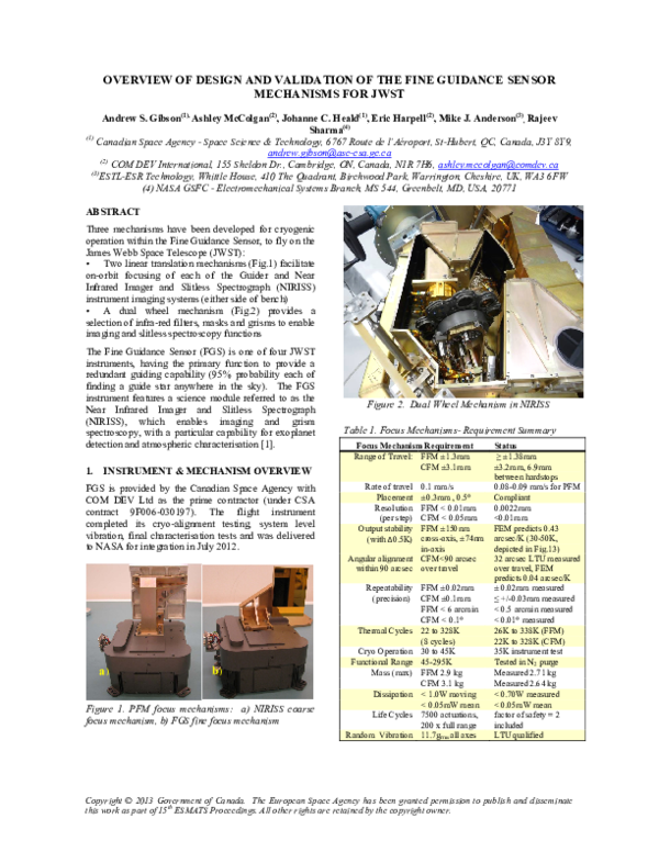 (PDF) Overview of Design and Validation of the Fine Guidance Sensor ...