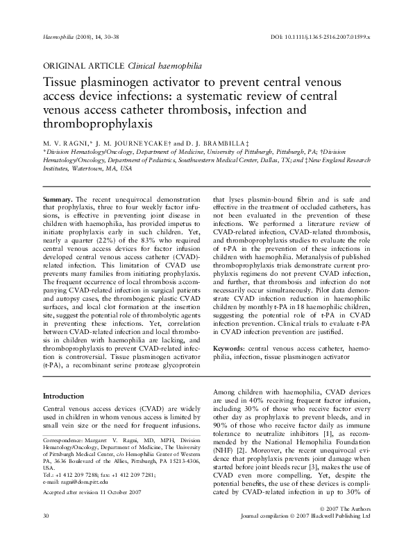 (PDF) Tissue plasminogen activator to prevent central venous access ...