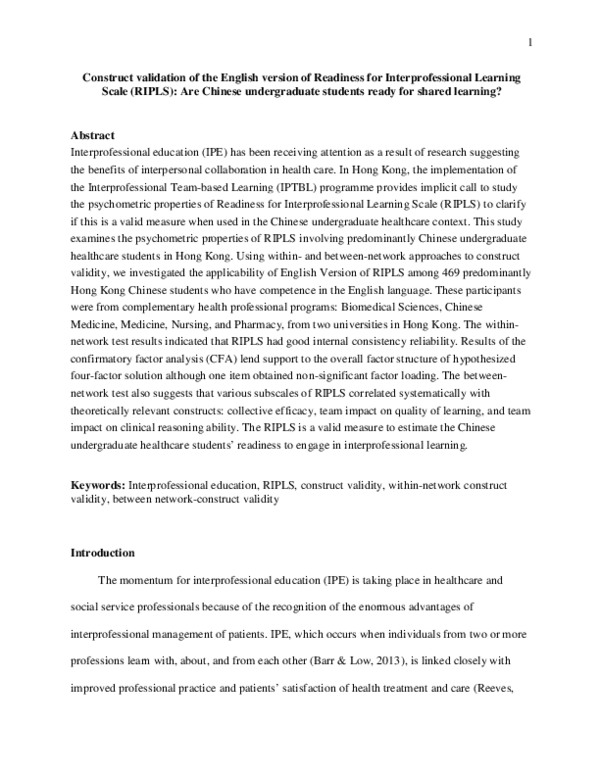 (PDF) Construct validation of the English version of Readiness for ...