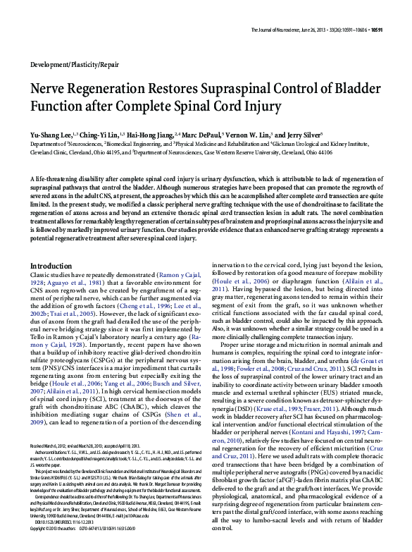 (PDF) Nerve Regeneration Restores Supraspinal Control of Bladder ...