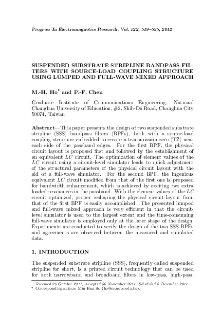 (PDF) Suspended Substrate Stripline Bandpass Filters with Source-Load ...