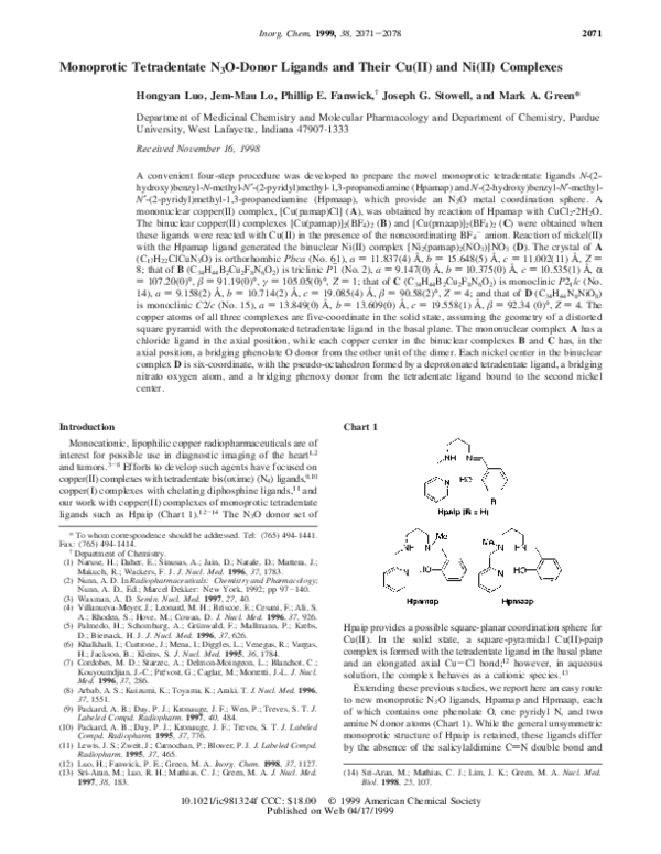 (PDF) Monoprotic Tetradentate N 3 O-Donor Ligands and Their Cu(II) and ...