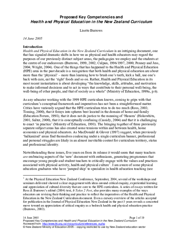 (PDF) Proposed key competencies and health and physical education in ...