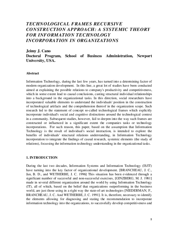 (PDF) Technological Frames Recursive Construction Approach