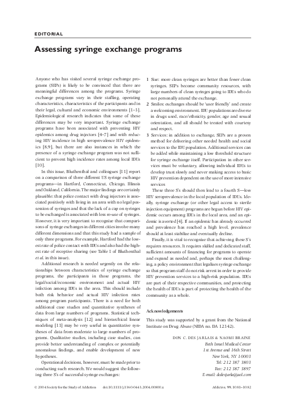 (PDF) Assessing syringe exchange programs