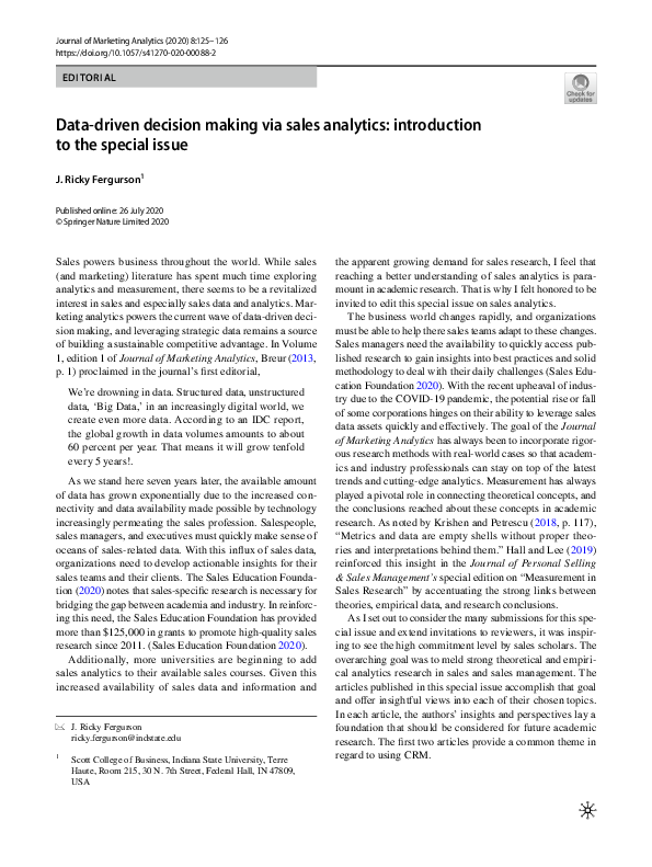 (PDF) Data-driven decision making via sales analytics: introduction to ...