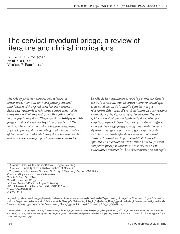 (PDF) The cervical myodural bridge, a review of literature and clinical ...