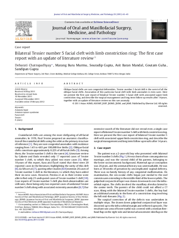 (PDF) Bilateral Tessier number 5 facial cleft with limb constriction ...