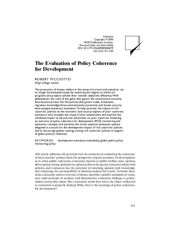 (PDF) The Evaluation of Policy Coherence for Development