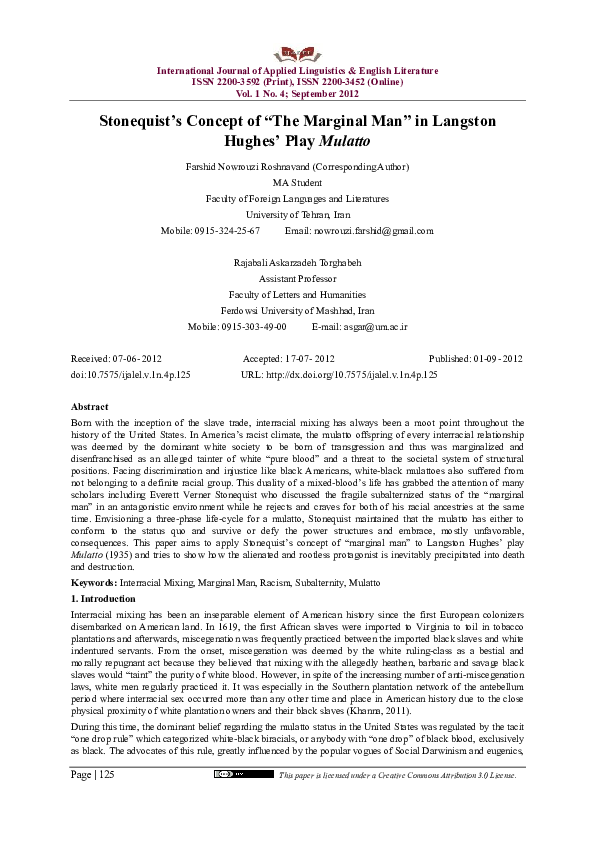 (PDF) Stonequist’s Concept of “The Marginal Man” in Langston Hughes ...