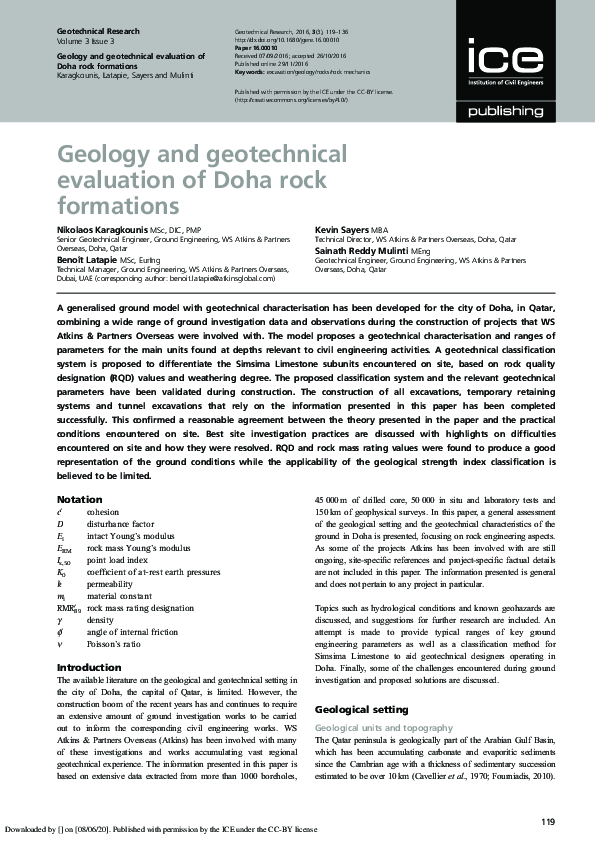 (PDF) Geology and geotechnical evaluation of Doha rock formations