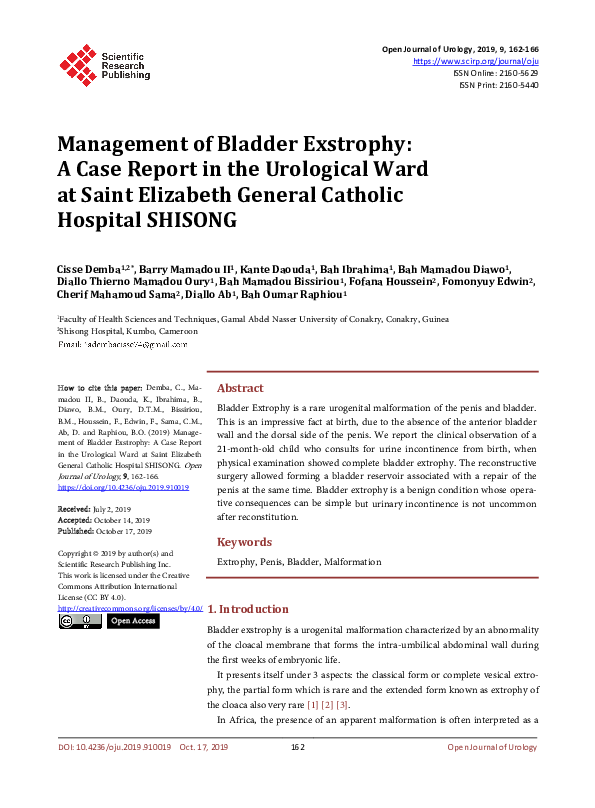 (PDF) Management of Bladder Exstrophy: A Case Report in the Urological Ward at Saint Elizabeth ...