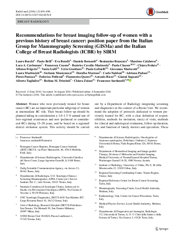 (PDF) Recommendations for breast imaging follow-up of women with a ...