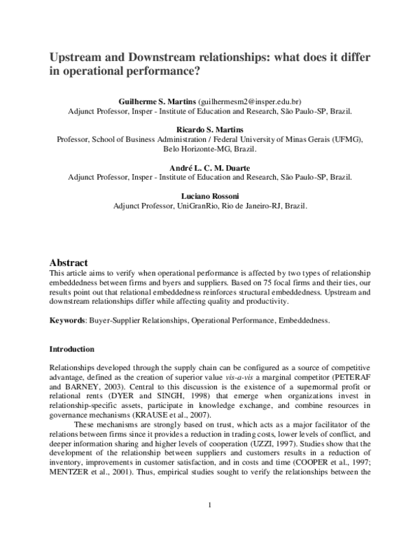 (PDF) Upstream and Downstream relationships: what does it differ in ...