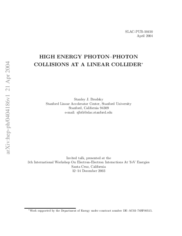 (PDF) High Energy Photon–Photon Collisions at a Linear Collider