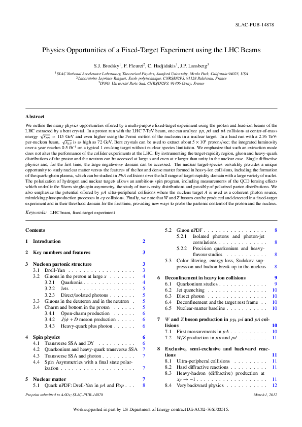(PDF) Physics opportunities of a fixed-target experiment using LHC beams