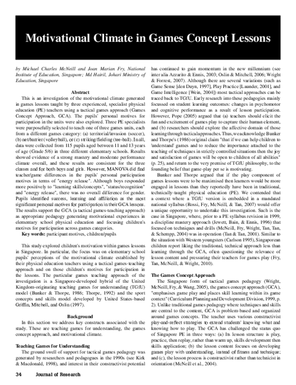(PDF) Motivational Climate in Games Concept Lessons