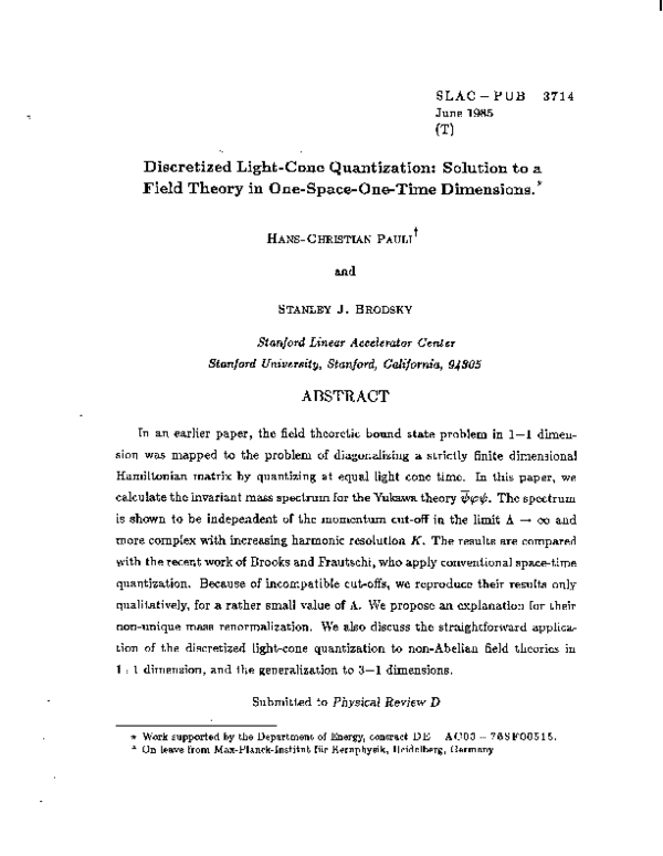 (PDF) Discretized light-cone quantization: Solution to a field theory ...