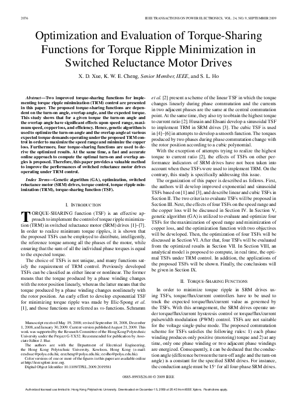 (PDF) Optimization and Evaluation of Torque-Sharing Functions for ...